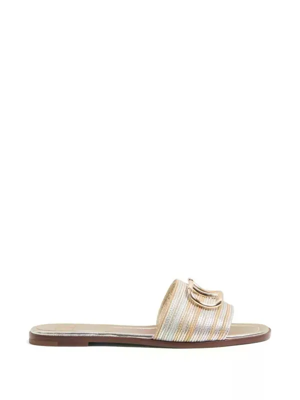 Valentino Garavani Logo Plaque Flat Sandals - Silver