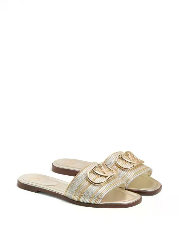 Valentino Garavani Logo Plaque Flat Sandals - Silver