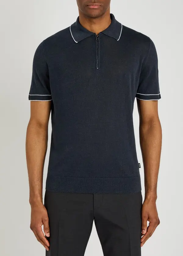 BOSS Knitted Linen-blend Polo Shirt