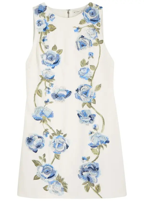 Alice + Olivia Clyde Embellished Floral Mini Dress - White