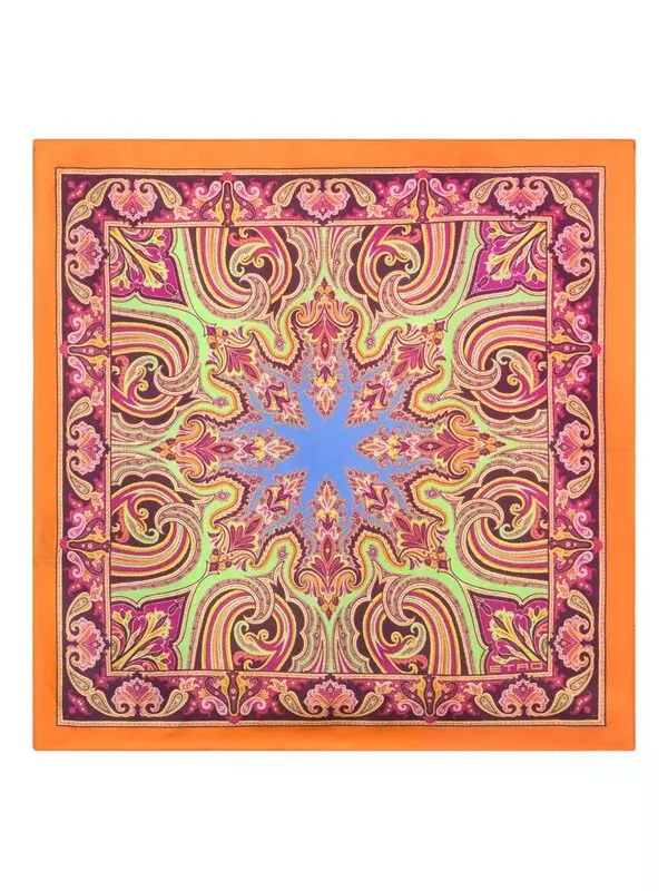 Etro Silk Pocket Square - Orange