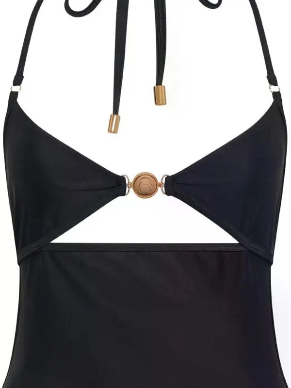 MARINE SERRE Halterneck Cut-out Jersey Swimsuit - Black