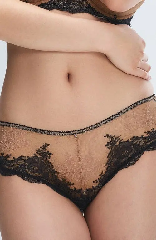 SAVAGE X FENTY Lacestruck Hipster Briefs - Tiramisu Tan/ Black Caviar