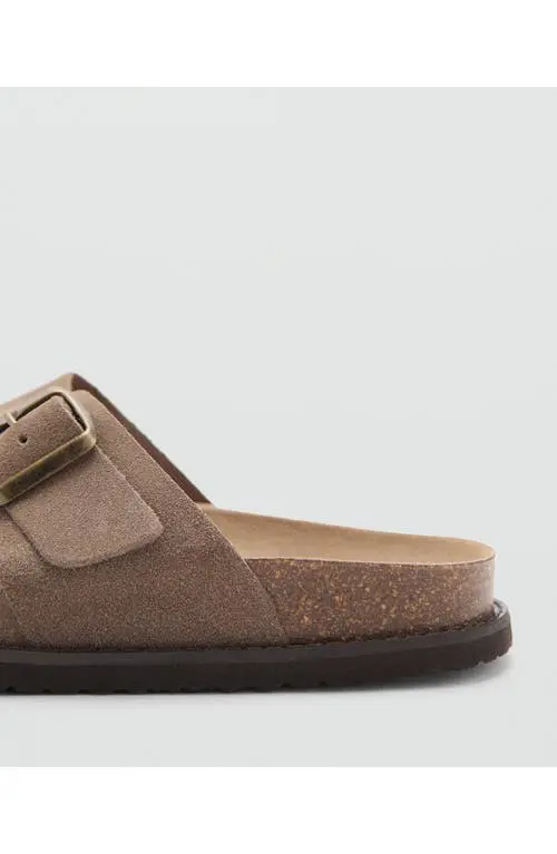 Mango Buckled Leather Slide Sandal