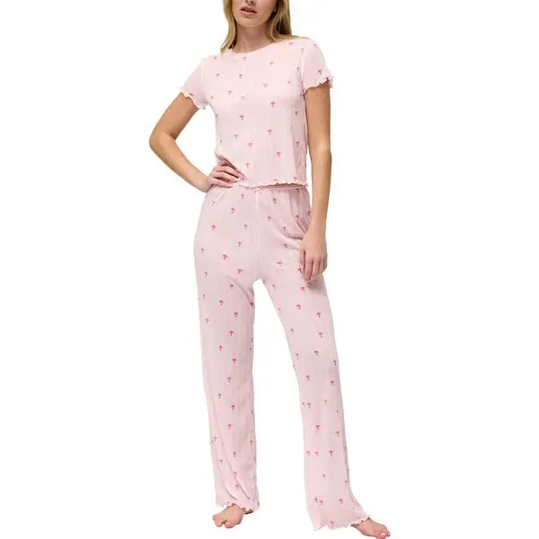 Honeydew Intimates Somewhere Sunny Pointelle Pajamas - Pink Salt Palms