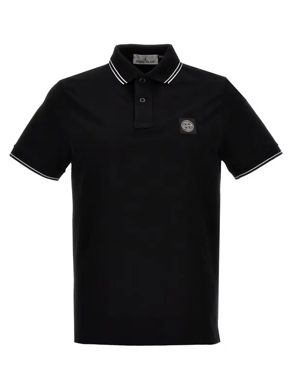 Stone Island Logo Badge Polo Shirt - Black