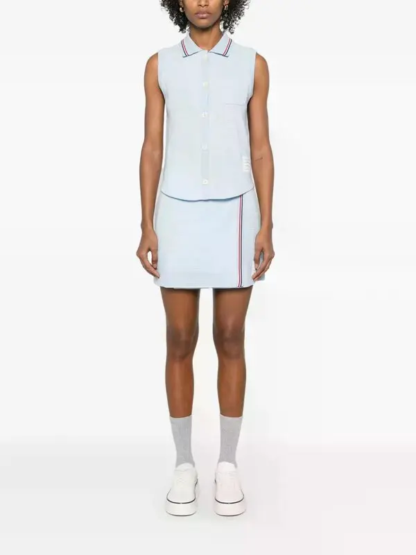 Thom Browne Cotton Sleeveless Polo Top - Blue