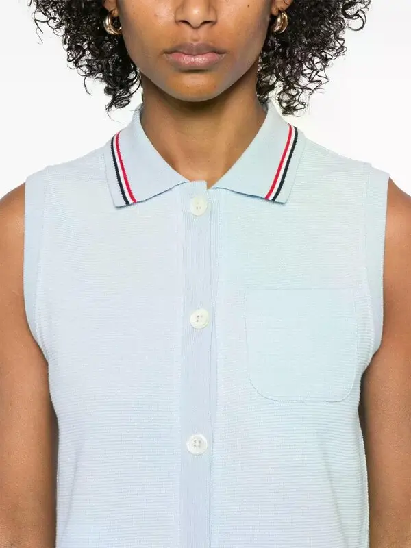Thom Browne Cotton Sleeveless Polo Top - Blue