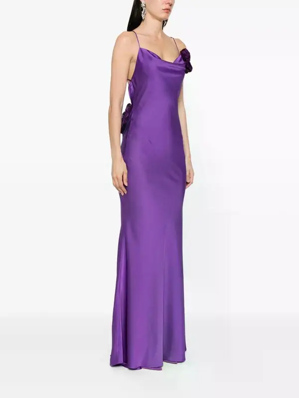 PARLOR Floral-appliqué Maxi Dress - Purple