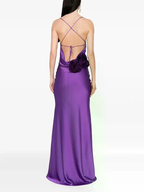 PARLOR Floral-appliqué Maxi Dress - Purple