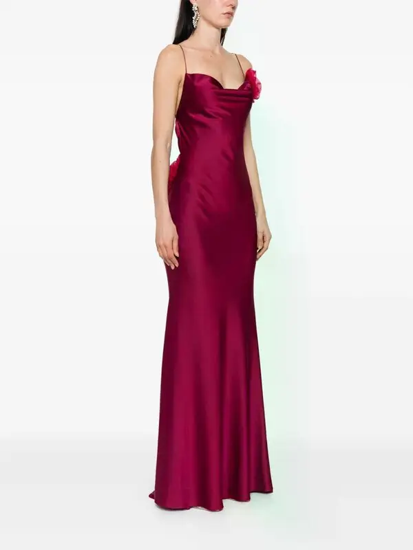 PARLOR Floral-appliqué Maxi Dress - Red
