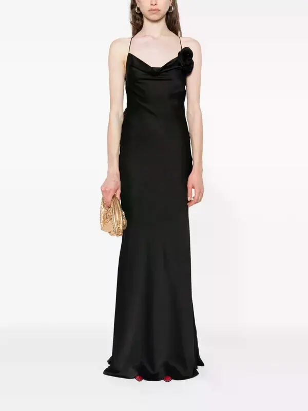 PARLOR Floral-appliqué Maxi Dress - Black