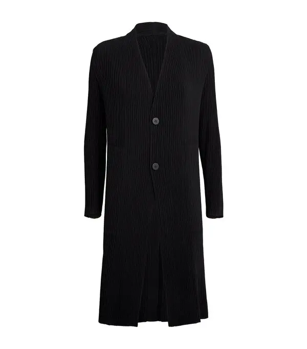 Issey Miyake Hatching Pleats Longline Coat