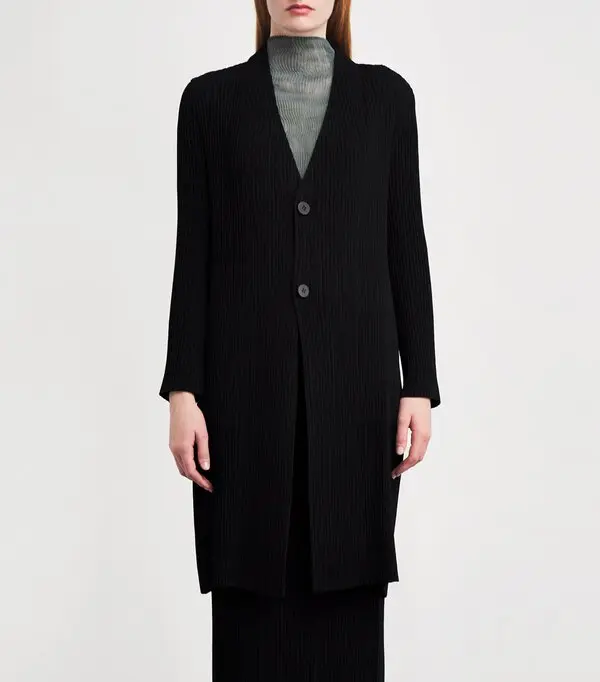 Issey Miyake Hatching Pleats Longline Coat