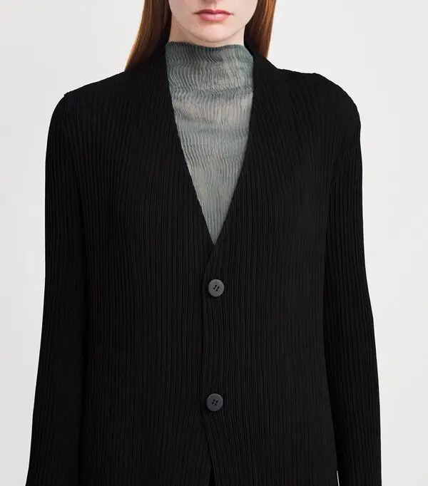 Issey Miyake Hatching Pleats Longline Coat