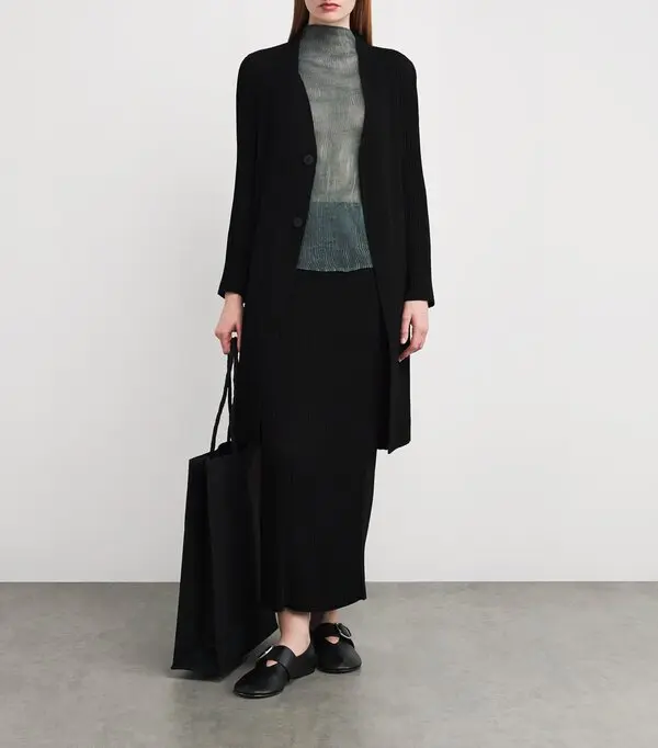 Issey Miyake Hatching Bottoms Pleated Maxi Skirt - Black