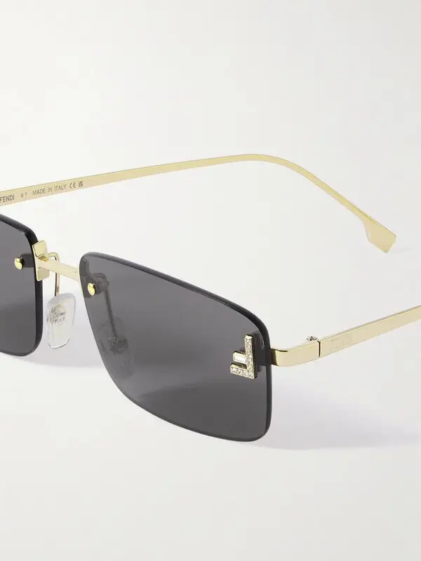Fendi First Rectangular Gold-tone Sunglasses - Silver