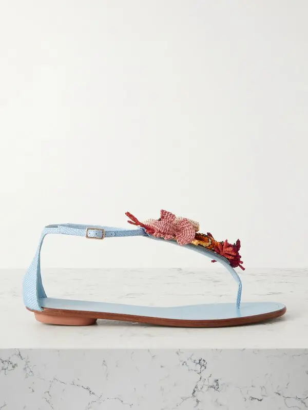 AQUAZZURA Gypsea Raffia Sandals - Blue