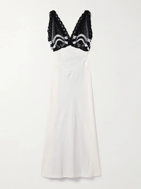 DIOTIMA Pavona Two-tone Crocheted Trimmed Maxi Dress - Ivory