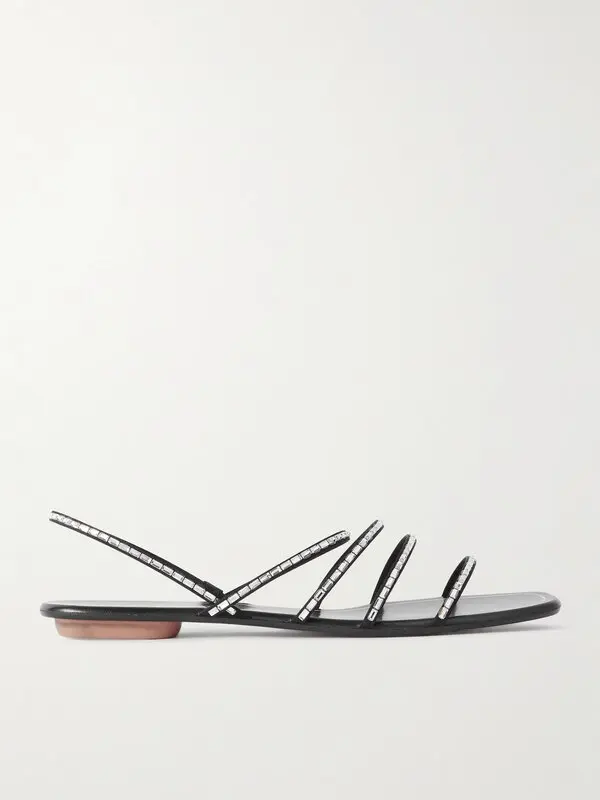AQUAZZURA Misticia Crystal-embellished Grosgrain Slingback Sandals - Black