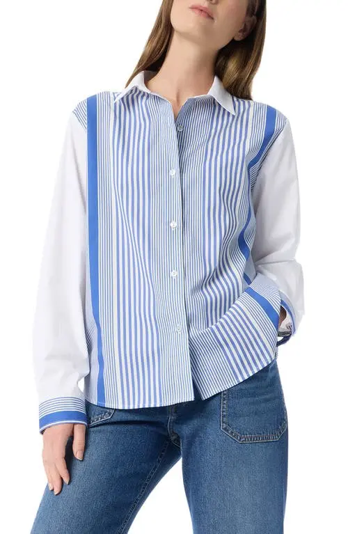 DO BY DEE OCLEPPO Noelle Stripe Cotton Button-up Shirt - Baja Blue- Shirting Stripe