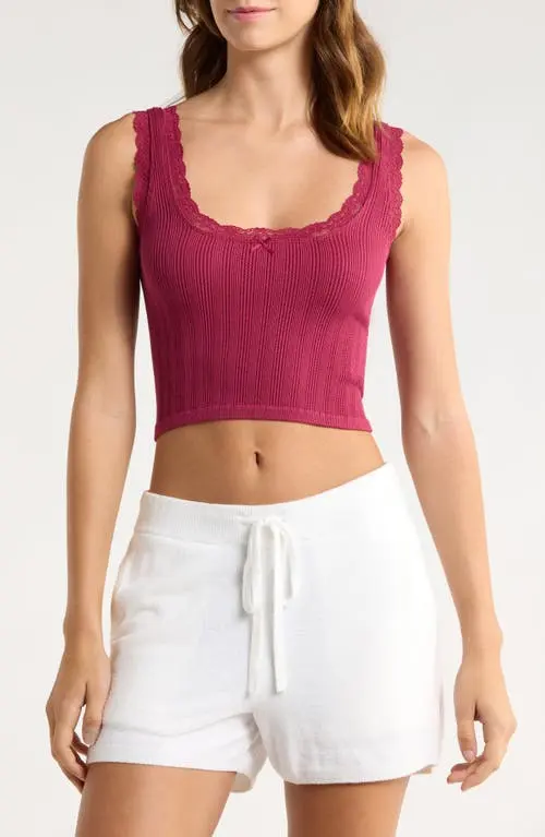 FLORENCE BY MILLS Lace Trim Crop Tank - Bing Cherry