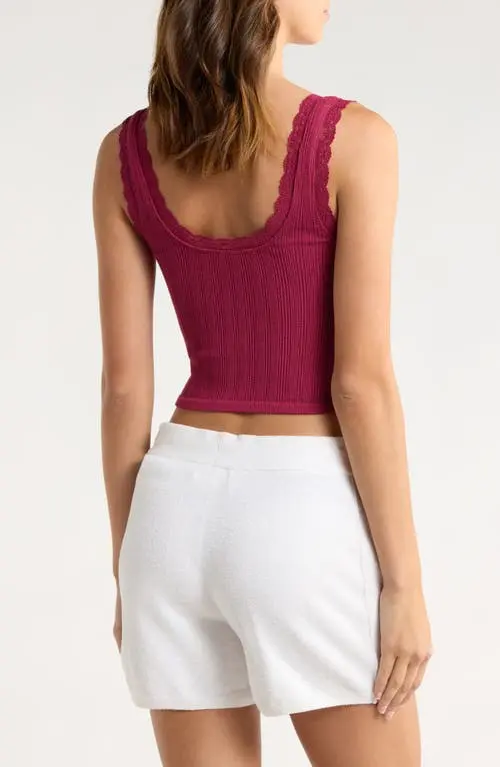 FLORENCE BY MILLS Lace Trim Crop Tank - Bing Cherry