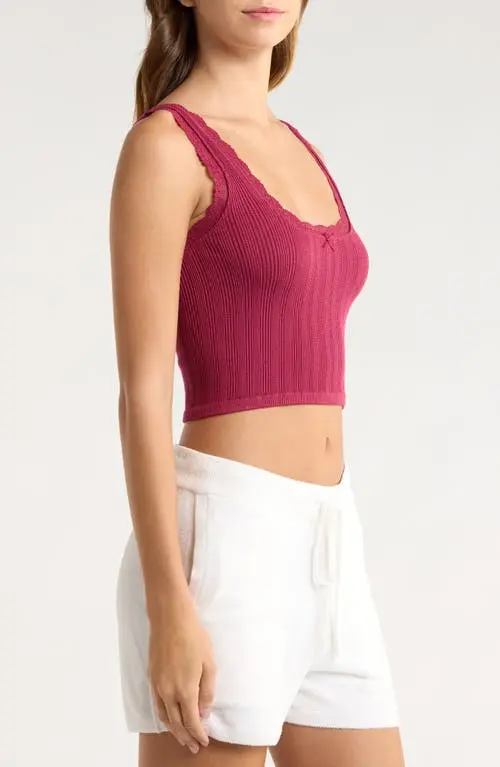 FLORENCE BY MILLS Lace Trim Crop Tank - Bing Cherry