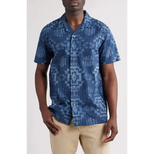Pendleton Geo Pattern Cotton Camp Shirt - Harding Navy