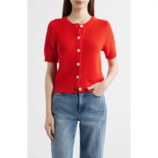 ALEX MILL Elle Elbow Sleeve Linen & Cotton Button-up Sweater