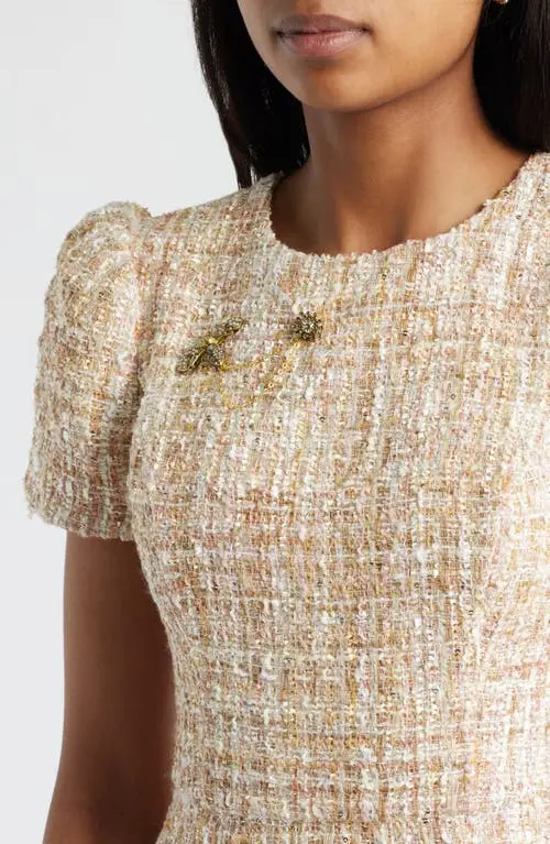 Vince Camuto Pin Detail Boucl Dress - Ivory/ Gold | Editorialist
