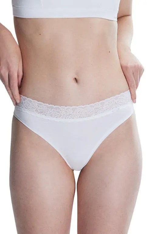SAVAGE X FENTY Essentials Lace Trim Stretch Cotton Thong - Angel White