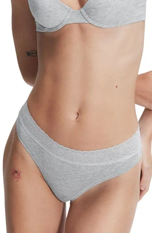 SAVAGE X FENTY Essentials Lace Trim Stretch Cotton Thong - Platinum Grey