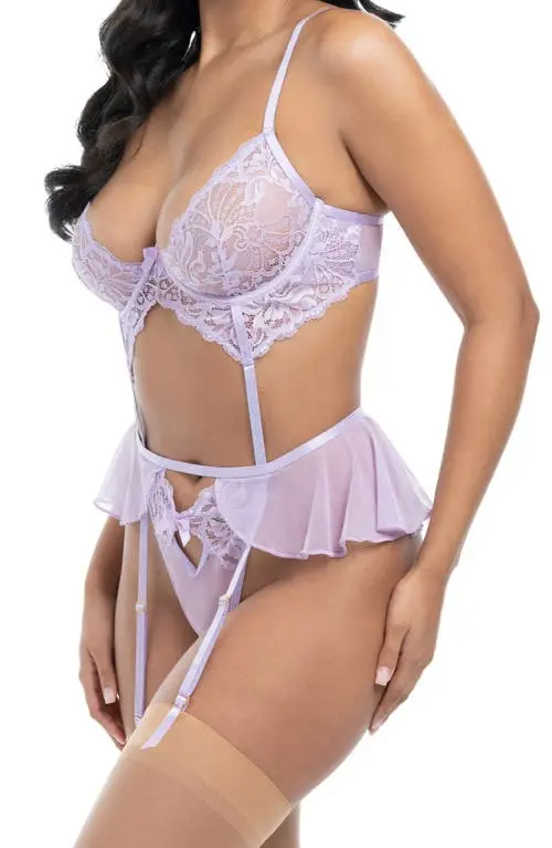 OH LA LA CHERI Milana Underwire Mesh & Lace Teddy & Garter Belt Set