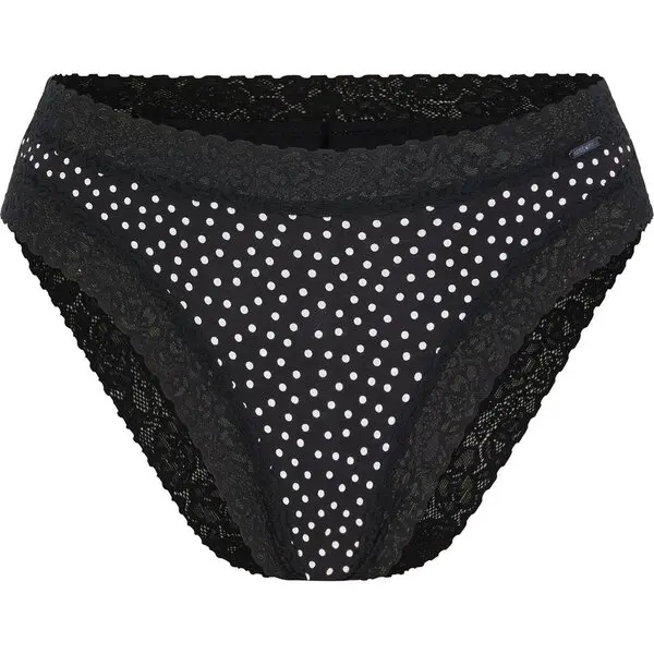SAVAGE X FENTY Essentials Lace Trim Stretch Cotton Cheeky Briefs - Black Caviar Dotted Daze Print