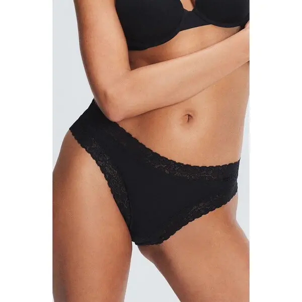 SAVAGE X FENTY Essentials Lace Trim Stretch Cotton Cheeky Briefs - Black Caviar