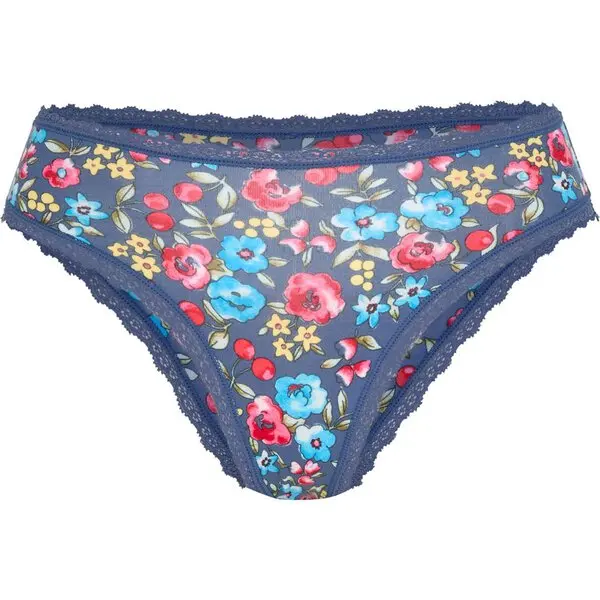 SAVAGE X FENTY Essentials Lace Trim Stretch Cotton Cheeky Briefs - Blue Ink Cherry Meadow Floral