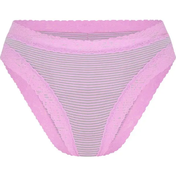 SAVAGE X FENTY Essentials Lace Trim Stretch Cotton Cheeky Briefs - Moon Flower Purple Stripe Up