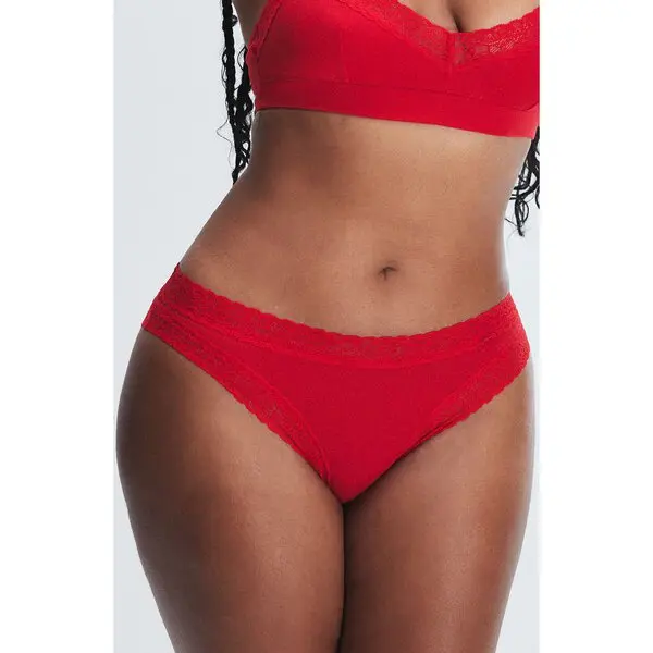 SAVAGE X FENTY Essentials Lace Trim Stretch Cotton Cheeky Briefs - Timeless Red