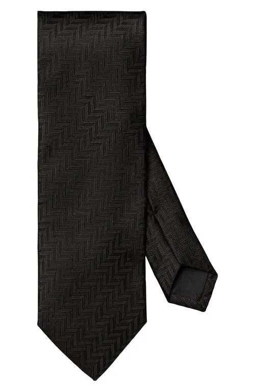 Eton Solid Silk Herringbone Tie - Black