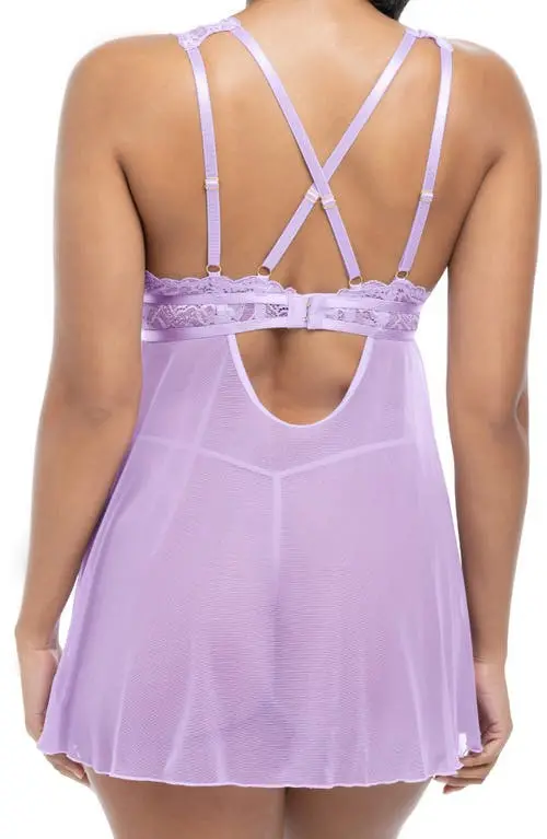 OH LA LA CHERI Stassi Lace & Mesh Babydoll Chemise & G-string Set