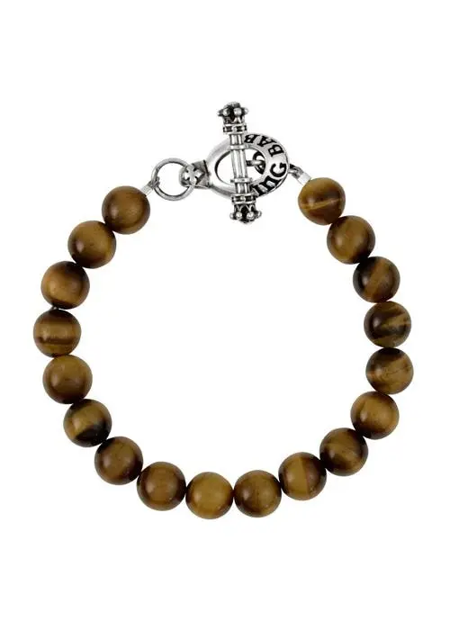 KING BABY STUDIO 10mm Tiger Eye Bead Bracelet - Silver
