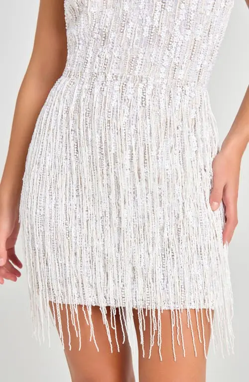 Nadine Merabi Elle Beaded Fringe Minidress In White - 25% Off | Editorialist