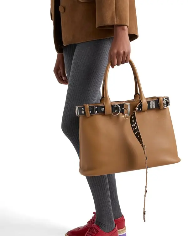 Prada Buckle Leather Handbag - Brown