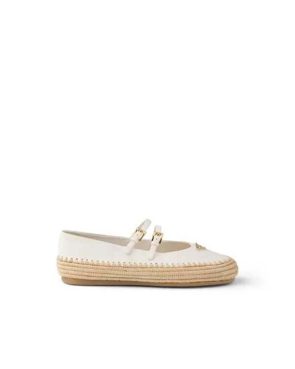 Prada Nappa Leather And Raffia Ballerinas - Neutral
