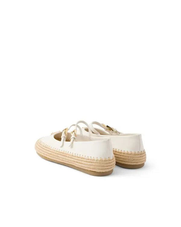Prada Nappa Leather And Raffia Ballerinas - Neutral