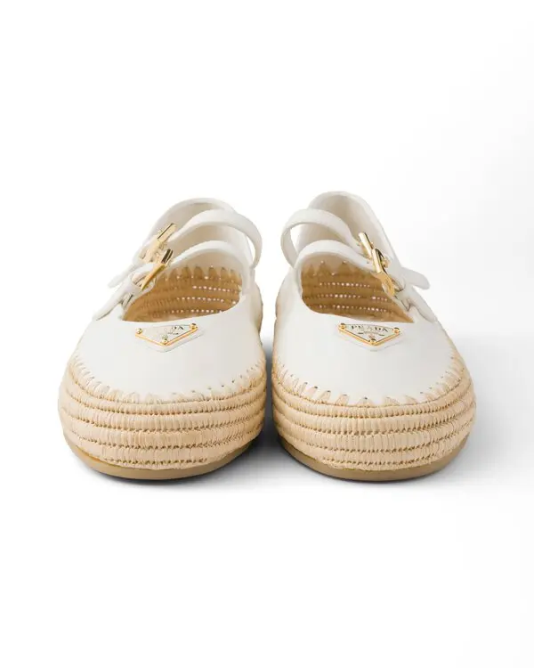 Prada Nappa Leather And Raffia Ballerinas - Neutral