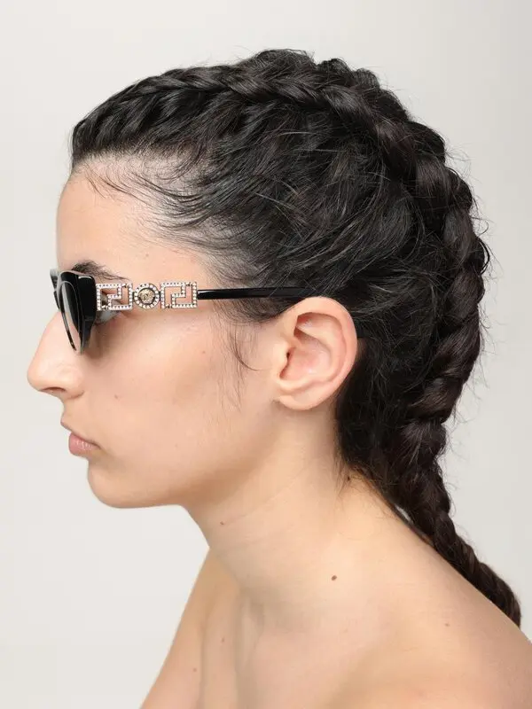 Versace Cat Eye Sunglasses With Embellished Logo - Black