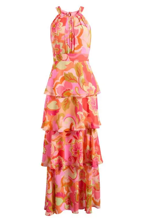 Eliza J Floral Print Tiered Ruffle Maxi Dress