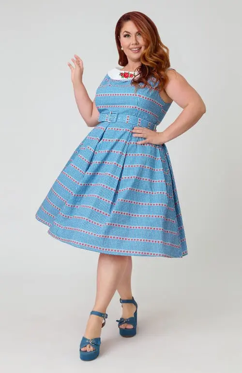 Unique Vintage 1960s Dancing Doll Swing Dress - Blue Gingham